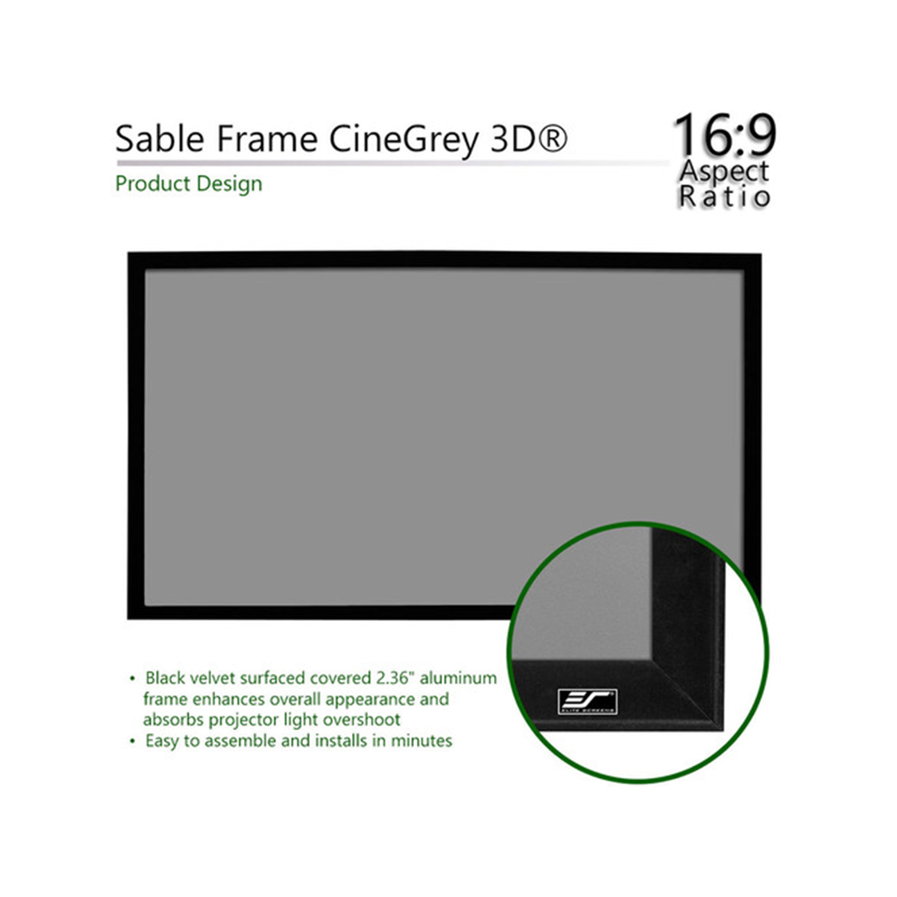 Elite Screens ER100DHD3 - 100 Inches Sable Frame 3D Ambient Light Reje